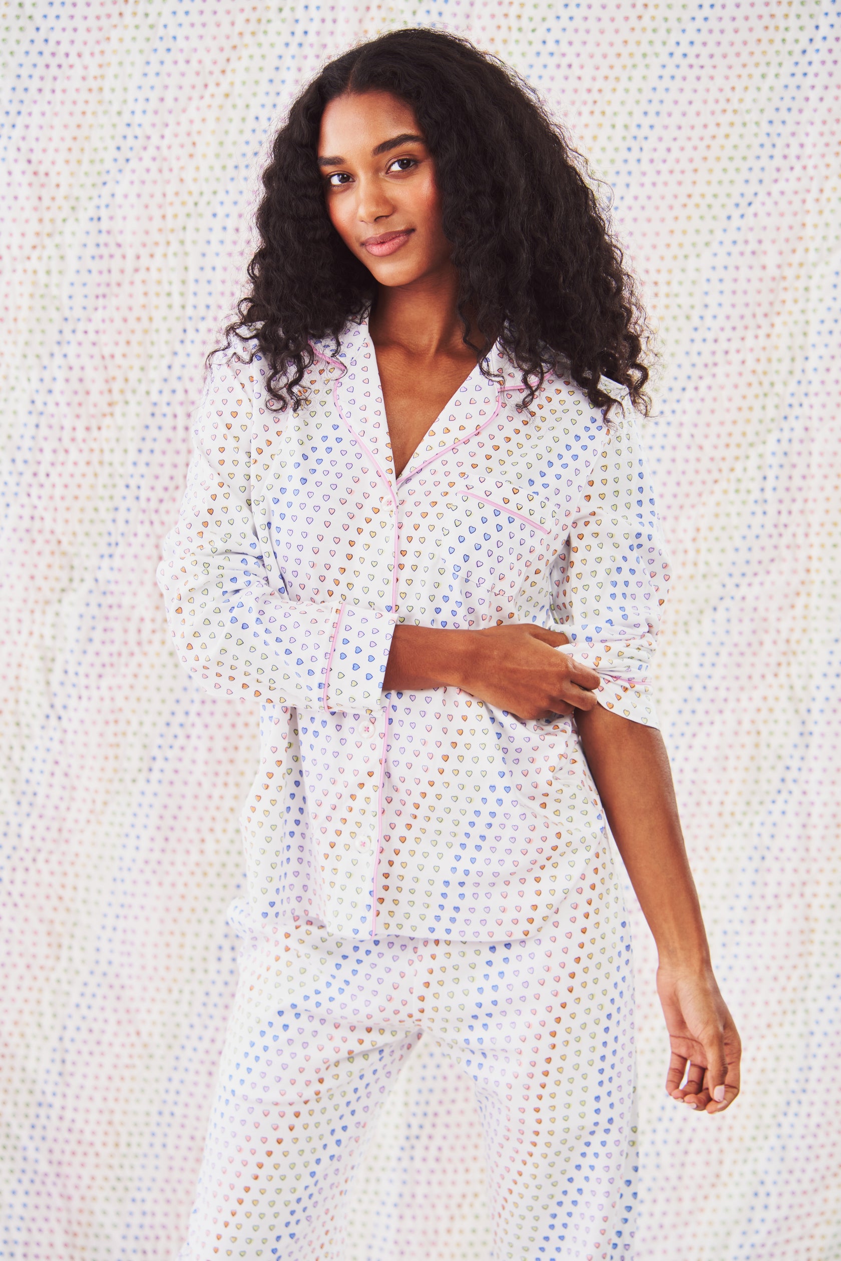 Disco Hearts Long Sleeve Polo Pajamas | Roller Rabbit