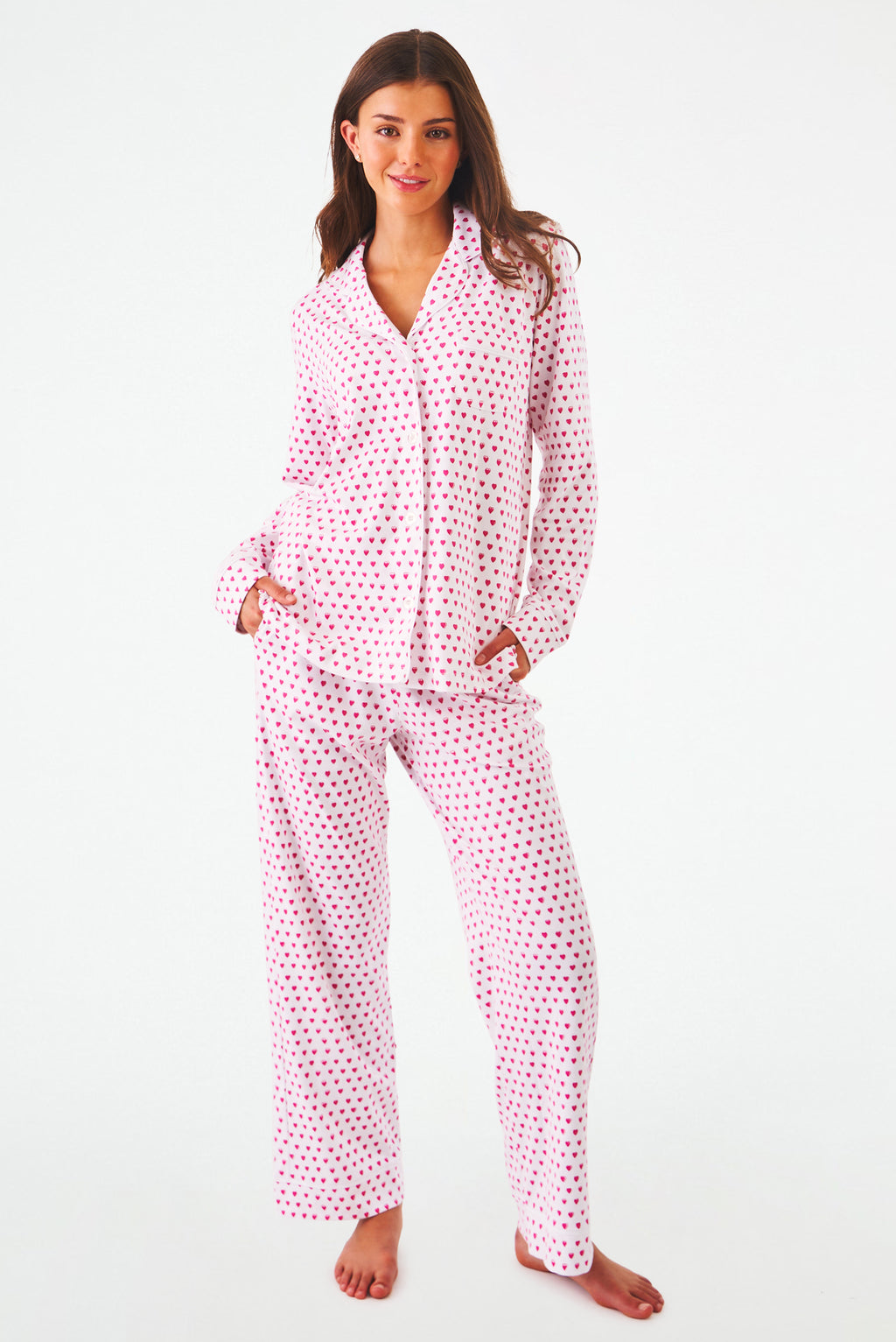 Hearts Long Sleeve Polo Pajamas | Roller Rabbit